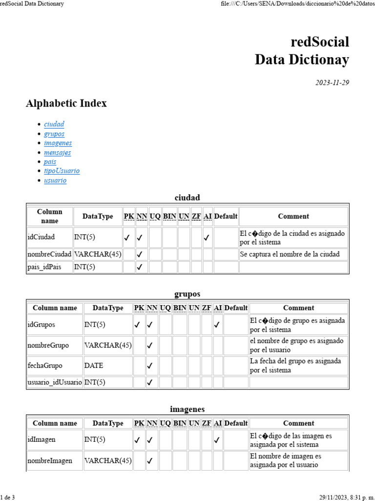 Redsocial Data Dictionary | PDF