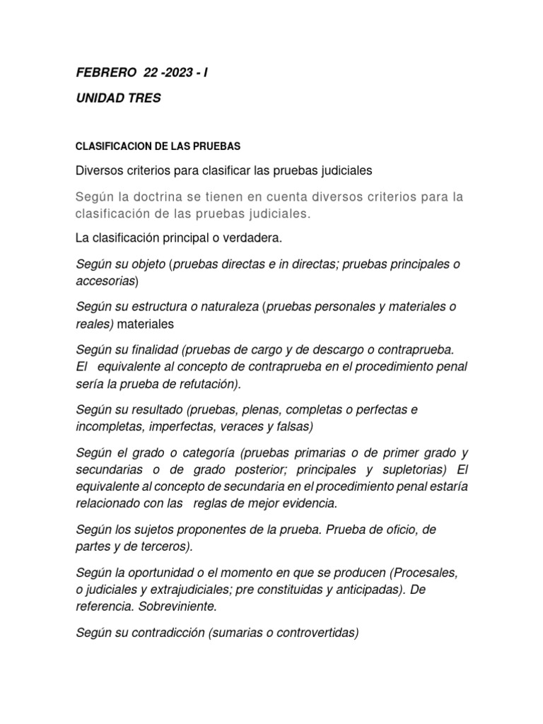 CLASIFICACION DE LAS PRUEBAS | PDF | Evidencia (ley) | Debido al proceso CLASIFICACION DE LAS PRUEBAS | PDF | Evidencia (ley) | Debido al proceso