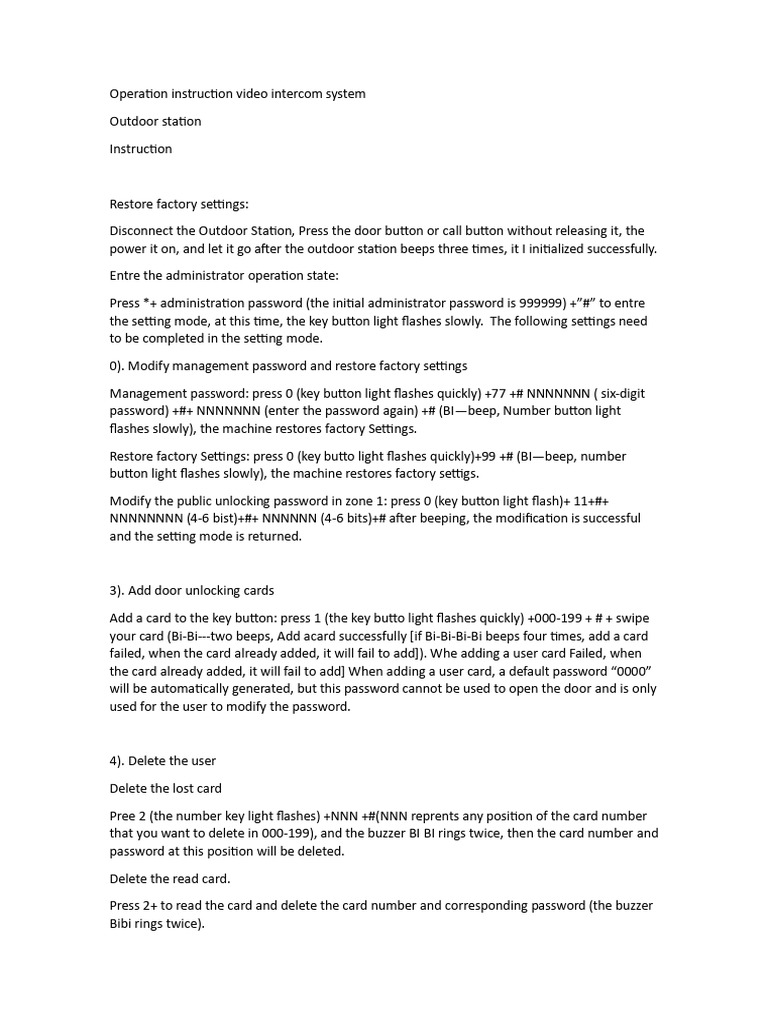 Operation Instruction Video Intercom System Video Portero 84225-LPC ...