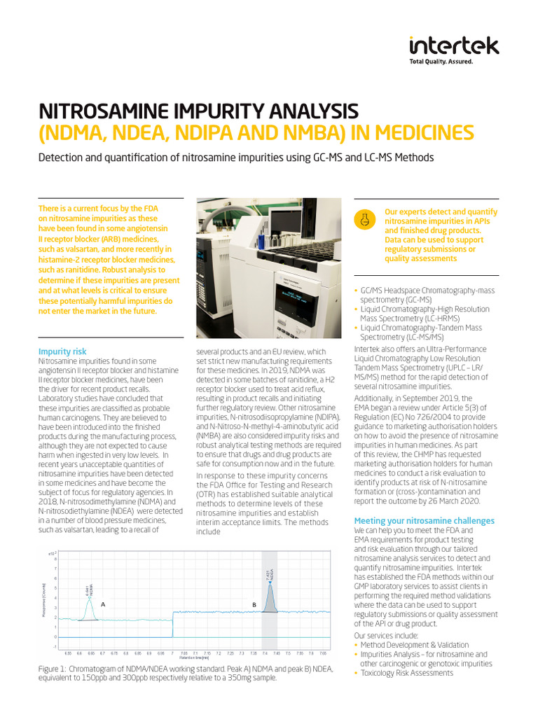 Intertek FactSheet Nitrosamine Impurity Analysis | PDF | Mass ...