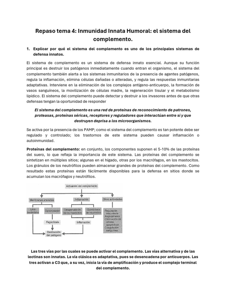 Repaso tema 4 inmunologia | PDF | Sistema complementario | Sistema inmune