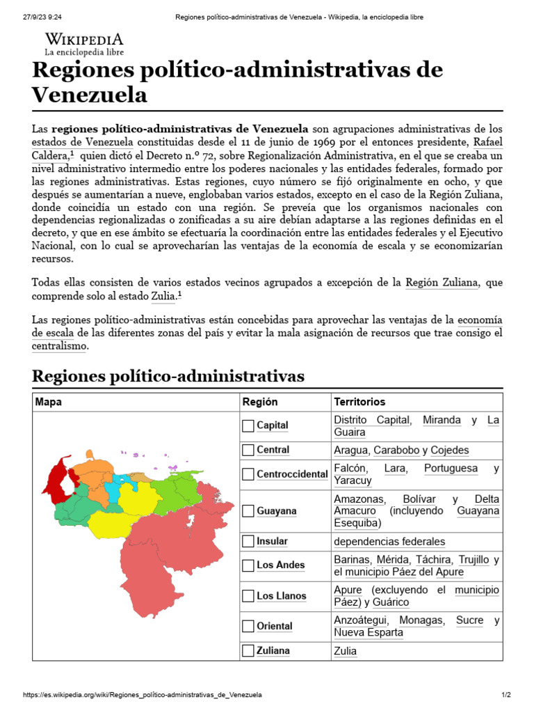 Regiones Político-Administrativas de Venezuela | Descargar gratis PDF ...