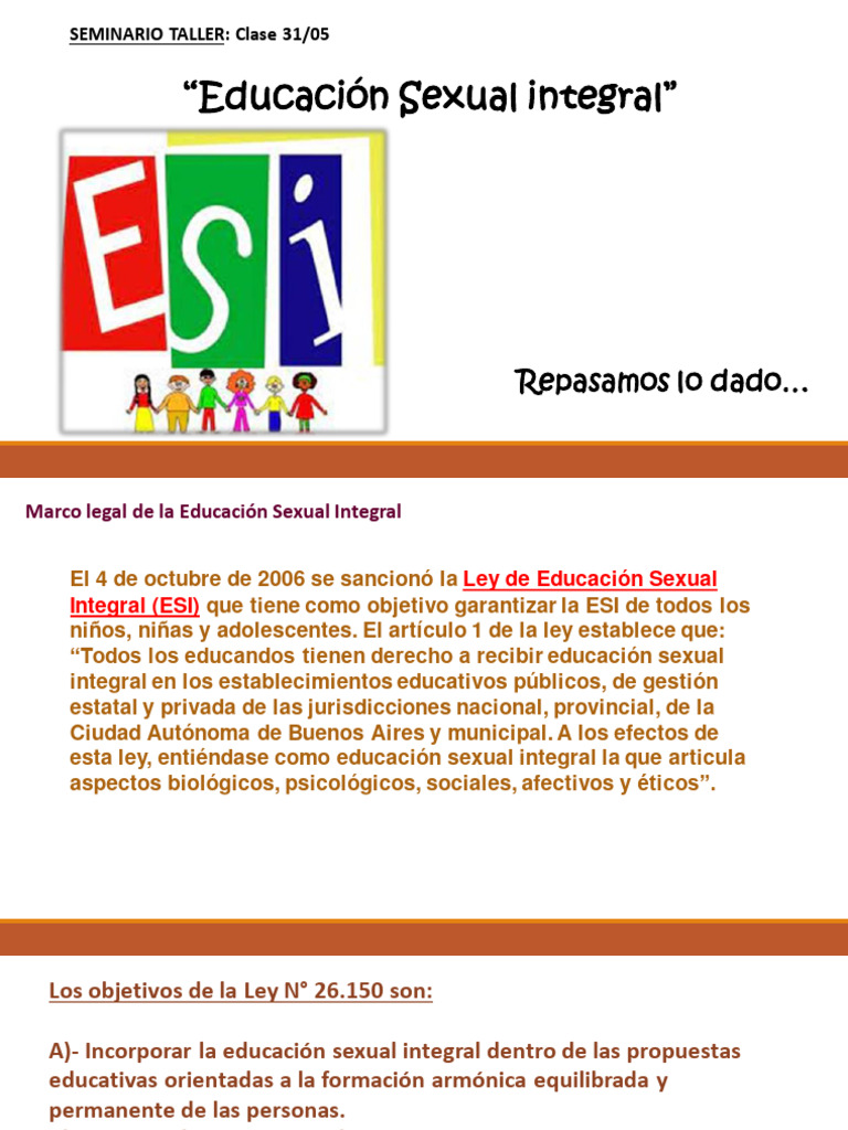 CLASE 1 ESI pdf | PDF | Educación sexual | Educación primaria