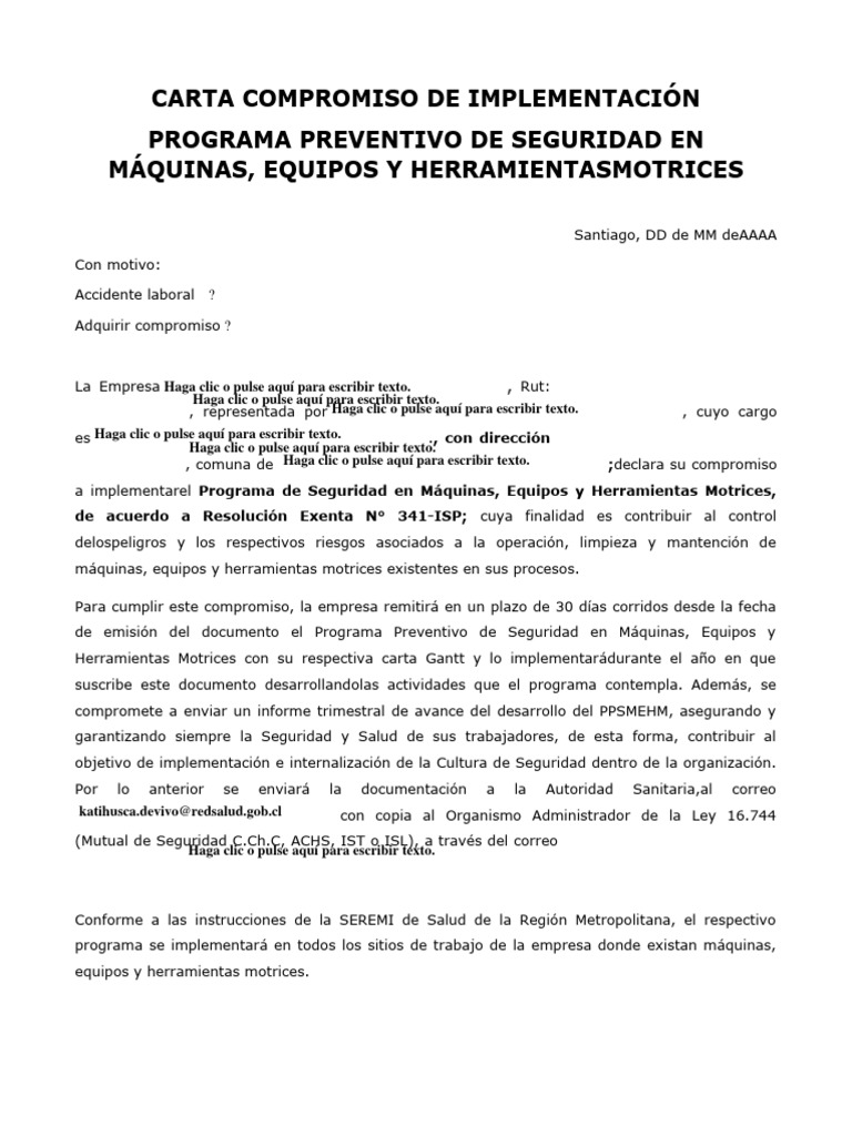 Formato-unico-Carta-Compromiso-PPSMEHM-Final-SEREMI | PDF
