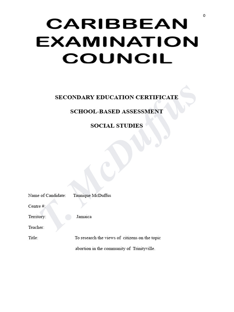 Social Studies - SBA | PDF | Abortion | Survey Methodology