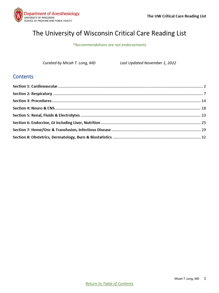 Recommended Critical Care Reading List - 2022 Nov 1 | PDF | Lung ...