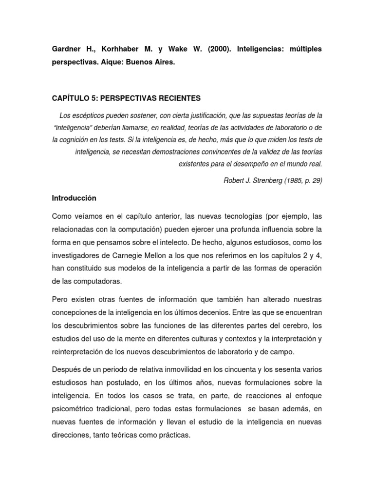 GARDNER, H - Las Inteligencias Múltiples - Capítulo 5 | PDF | Inteligencia | Teoría