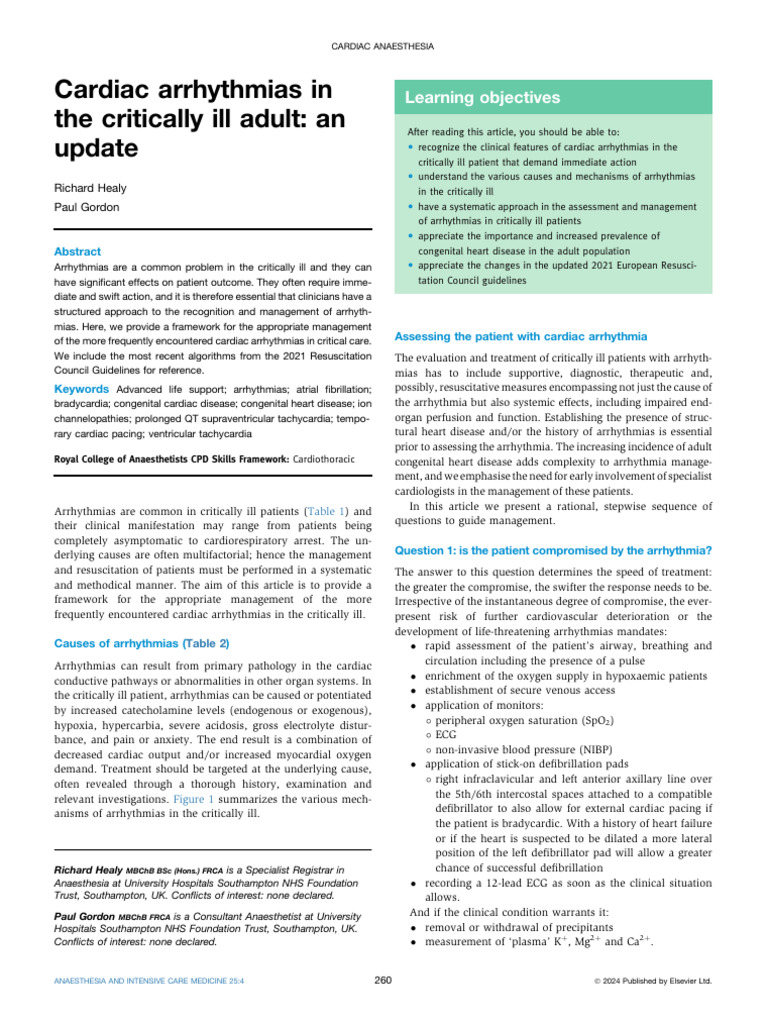 Cardiac Arrhythmias in The Critically Ill Adult A | PDF | Heart ...