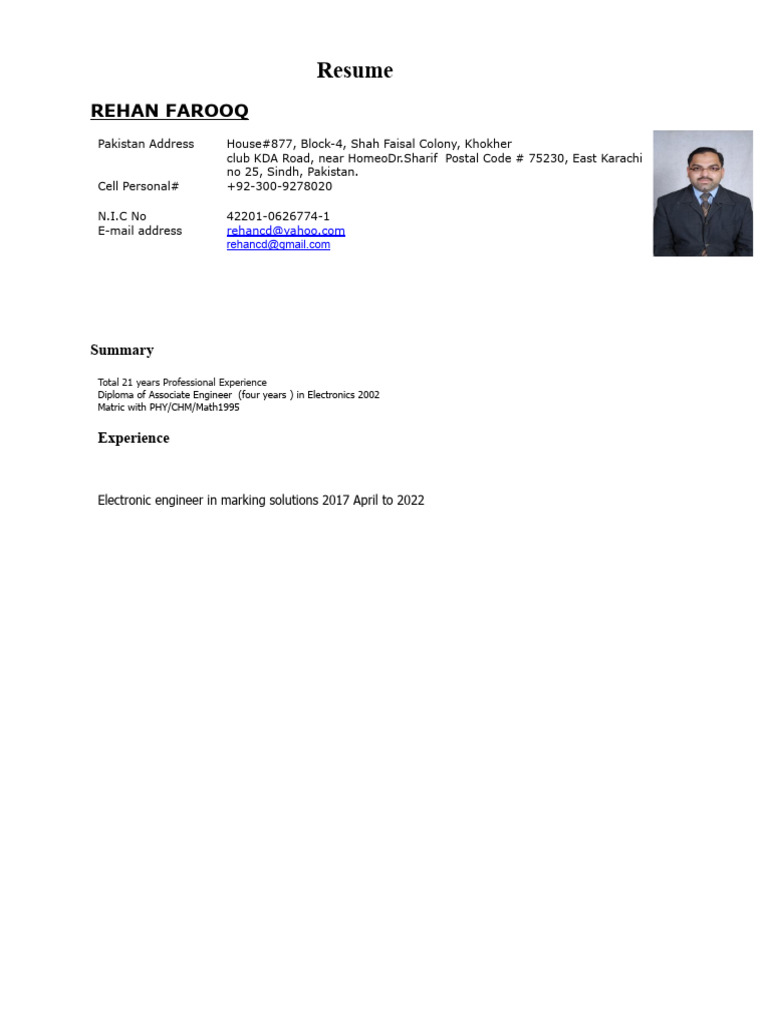 Rehan CV | PDF | Electronics | Direct Current