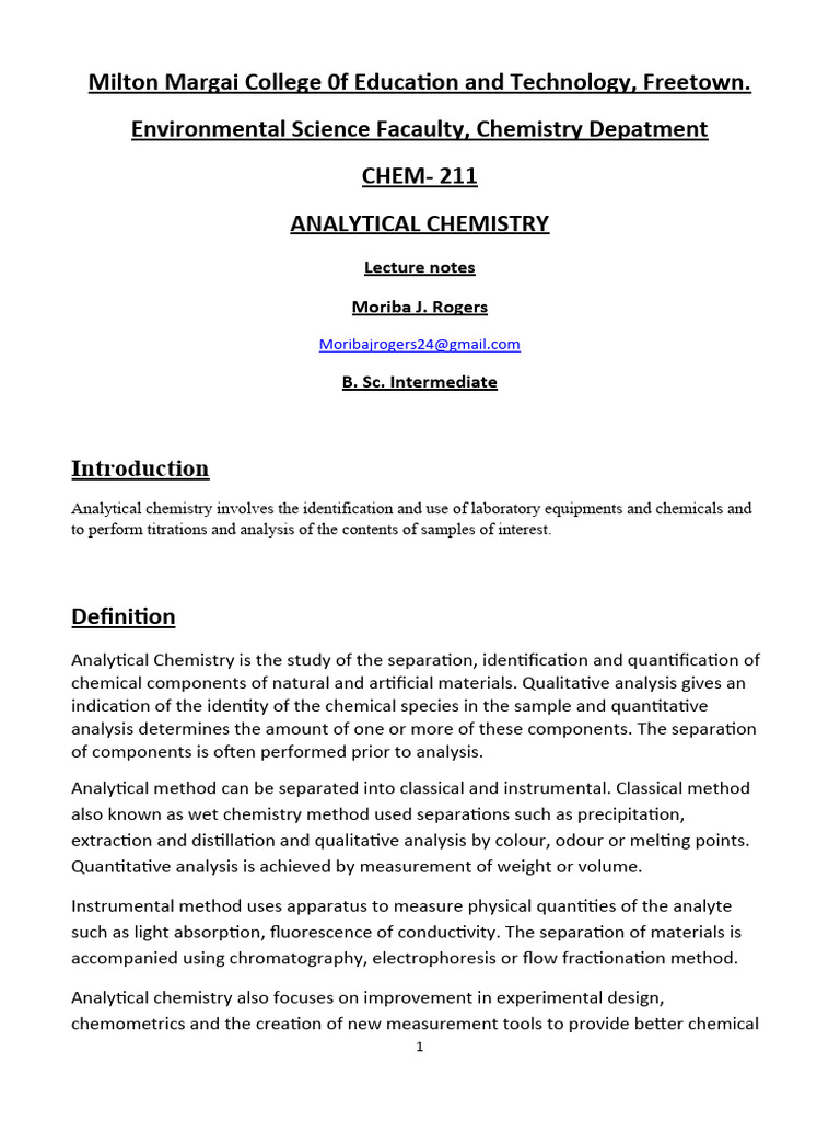 Chem - 211 Note | PDF | Analytical Chemistry | Accuracy And Precision