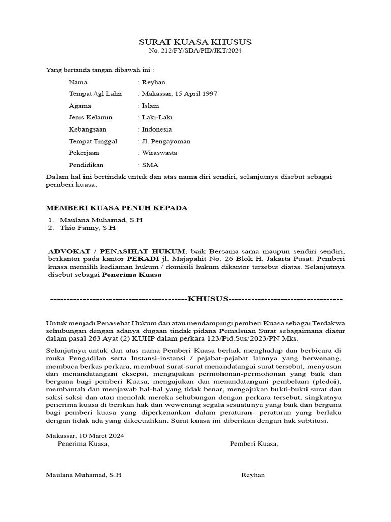 Surat Kuasa Hukum | PDF