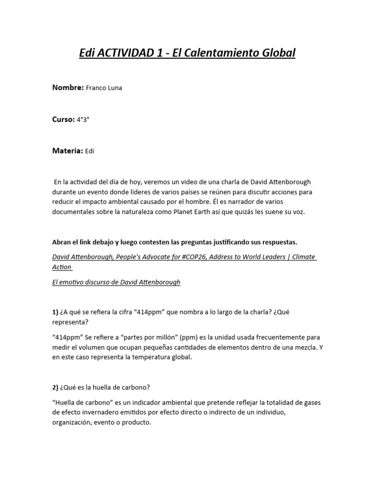 Edi ACTIVIDAD 1 - El Calentamiento Global | PDF