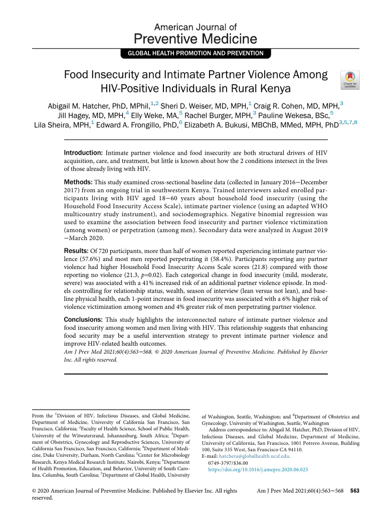 Food Insecurity and Intimate Partner Violence Amo 2021 American Journal ...