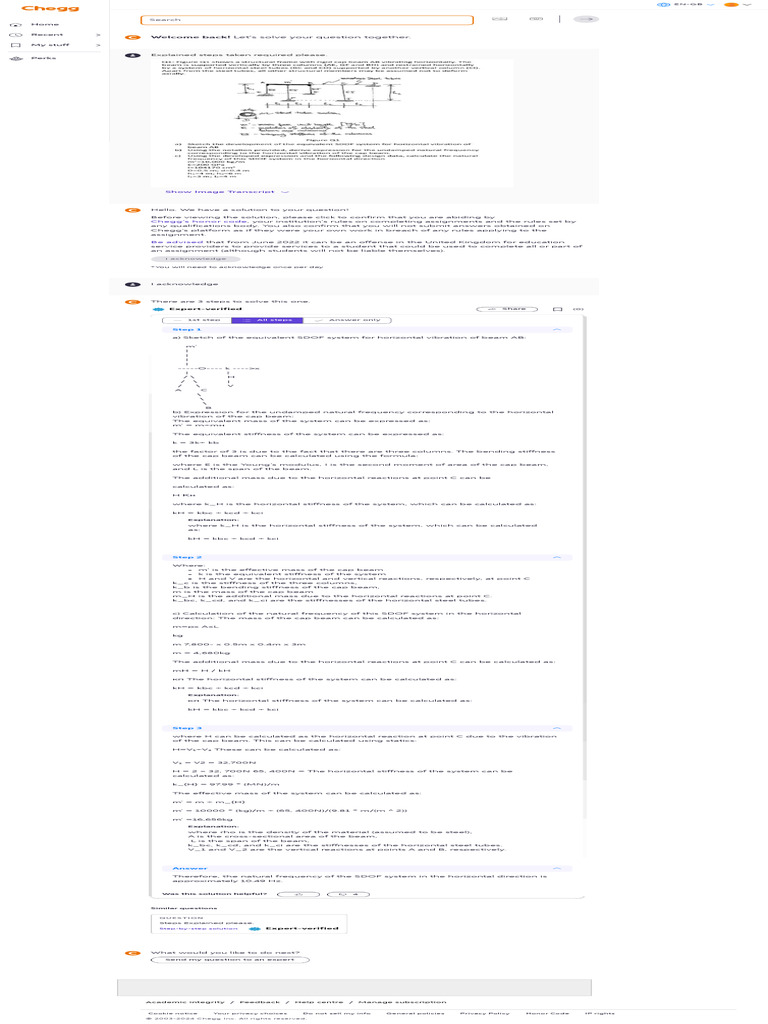 Homework Helpquestions And Answersq1 Figure Q1 Shows Structural Frame Rigid Cap Beam Ab