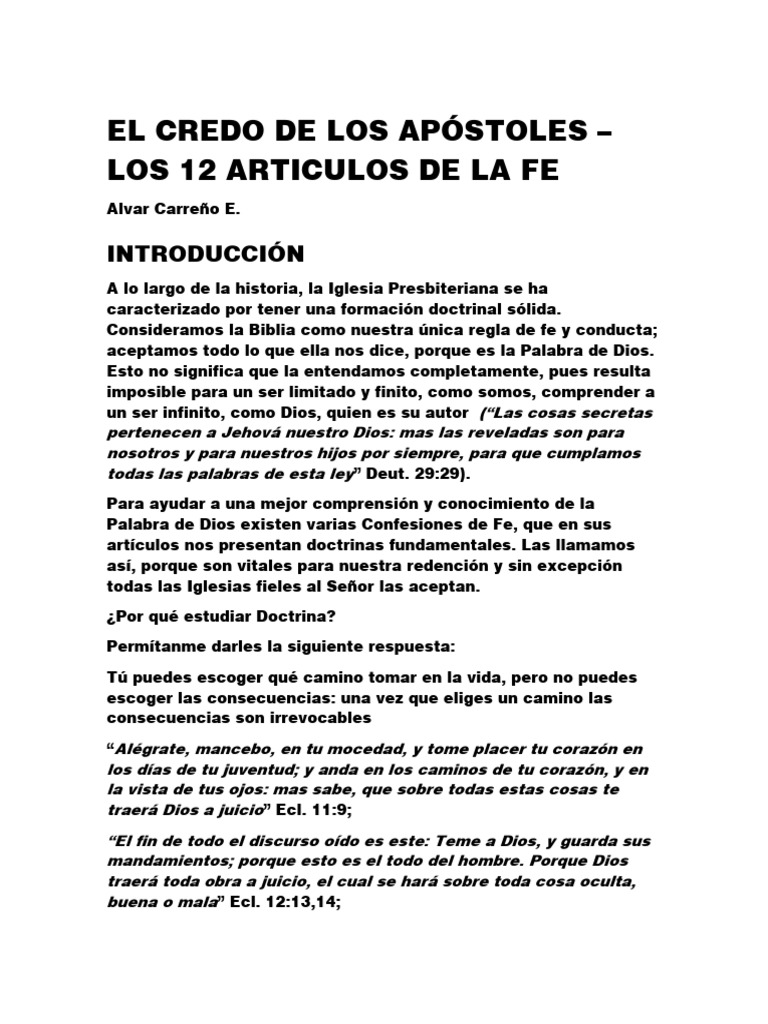 Credo de los Apóstoles: 12 Artículos de Fe | PDF | Dios el padre ...