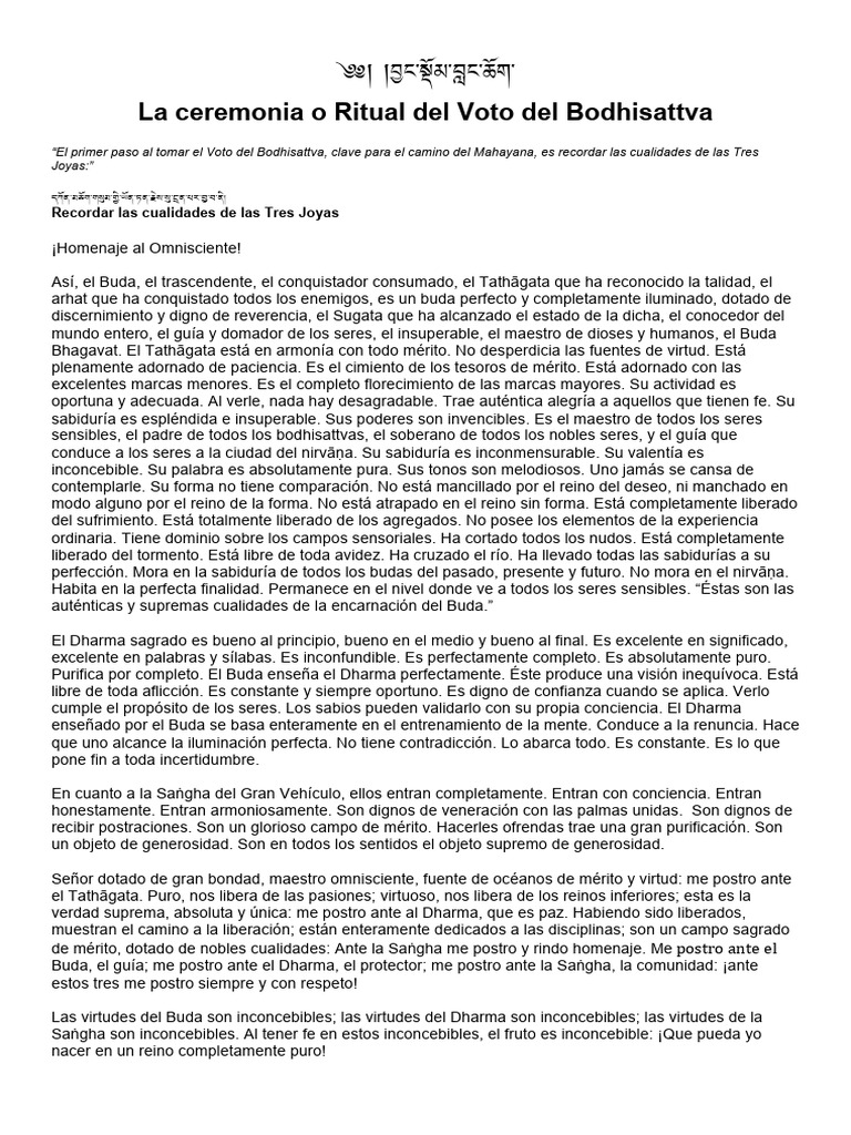 El Ritual Del Voto Del Bodhisattva | PDF | Bodhisattva | Śūnyatā