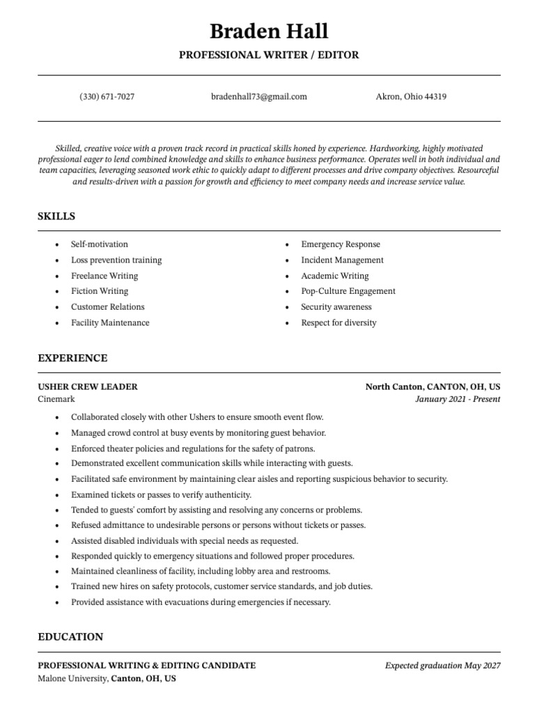 Braden Hall Resume 2 | PDF