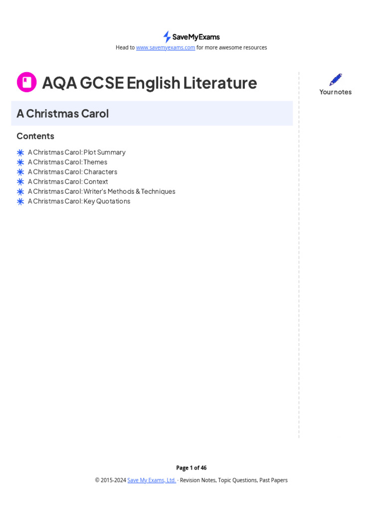 AQA GCSE English Literature: A Christmas Carol | PDF | Ebenezer Scrooge ...