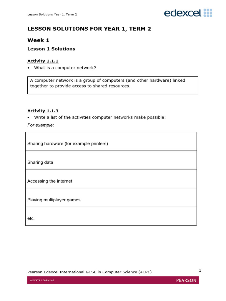 Lesson Solutions For Year 1, Term 2 Week 1 | PDF | Internet Protocol ...
