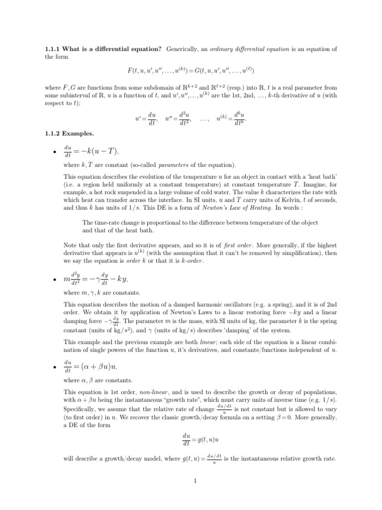 Lecture 1 | PDF | Partial Differential Equation | Ordinary Differential Equation