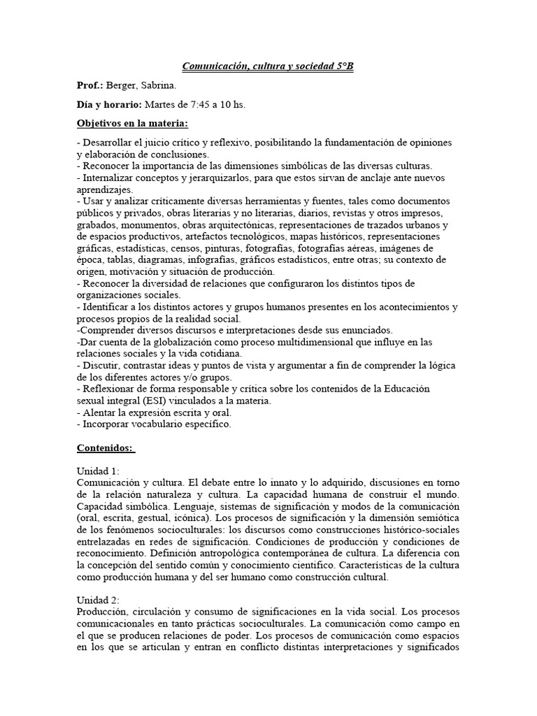 Contenidos y Criterios de CCS 5to B | PDF | Evaluación | Comunicación