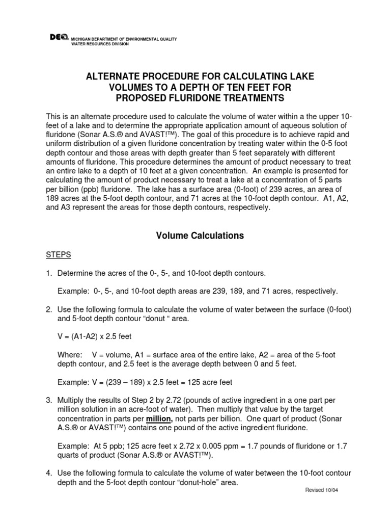 Lake Volume Calculations Alternate Anc | Download Free PDF | Parts Per ...