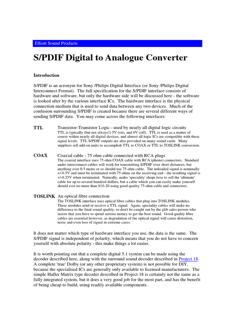 SPDIF Digital To Analogue Converter | PDF | Manufactured Goods ...