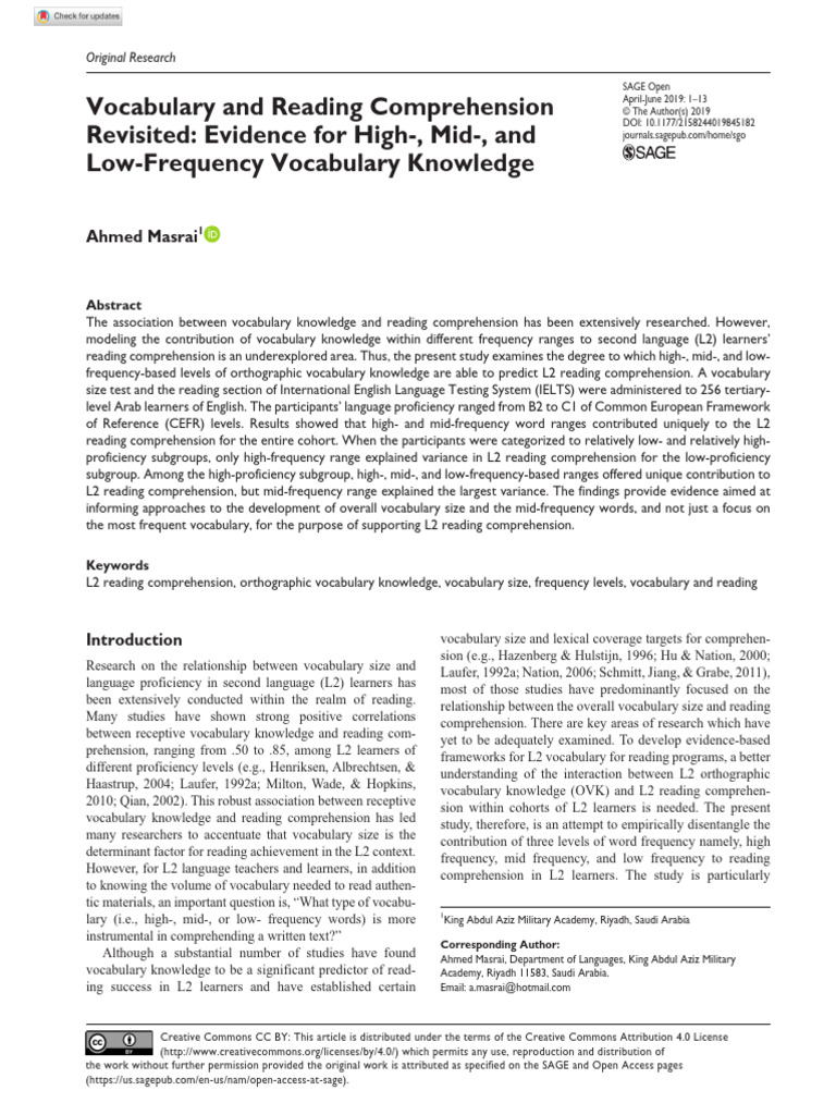L2 Vocabulary Frequency & Reading | PDF | Vocabulary | Reading Comprehension