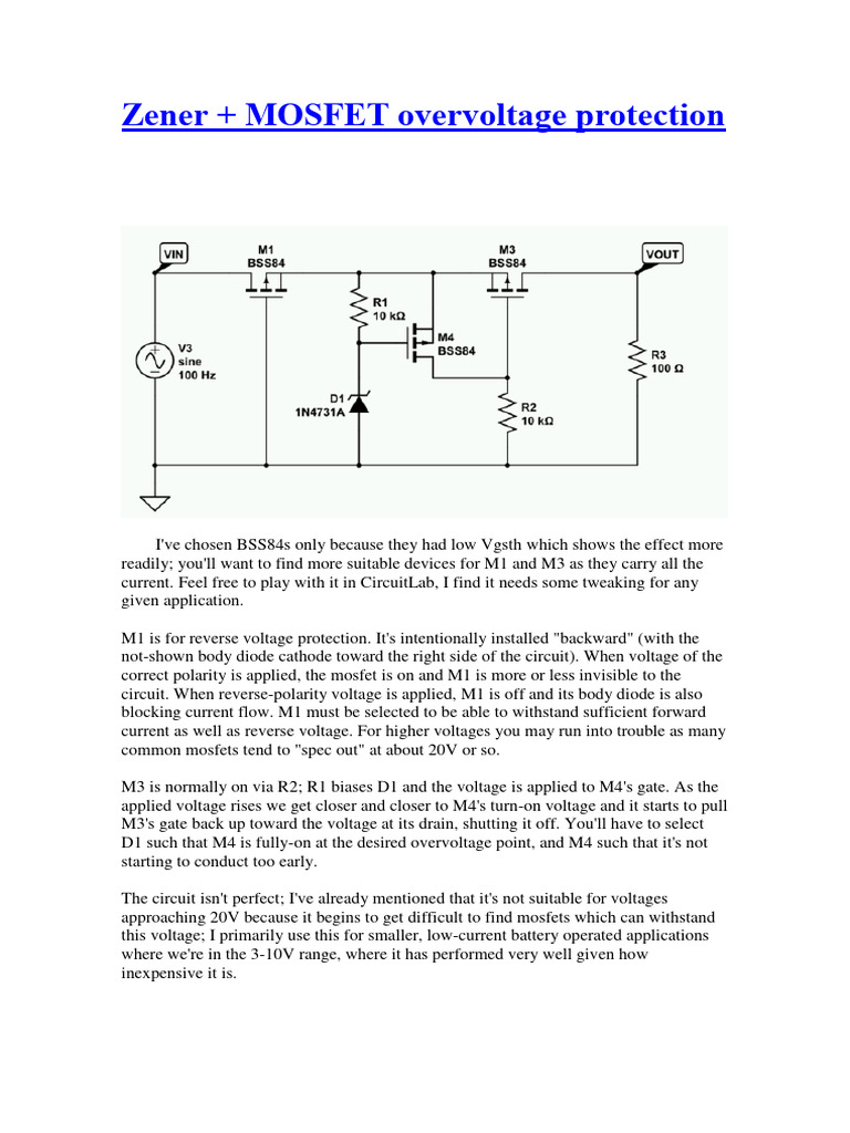 Zener Mosfet Overvoltage Protection | PDF