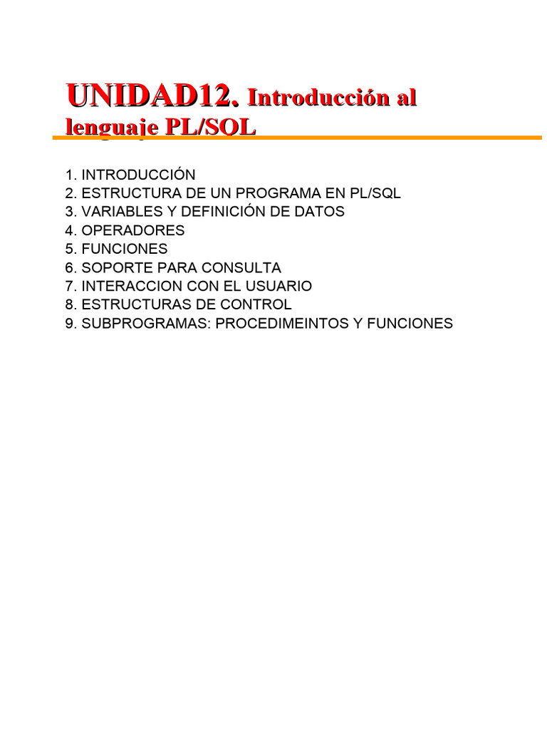 Unidad 12 Introduccion PL SQL | PDF | Pl / Sql | SQL Unidad 12 Introduccion PL SQL | PDF | Pl / Sql | SQL