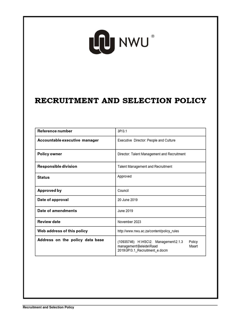 Recruitment and Selection Policy - e | PDF | Employment | Recruitment
