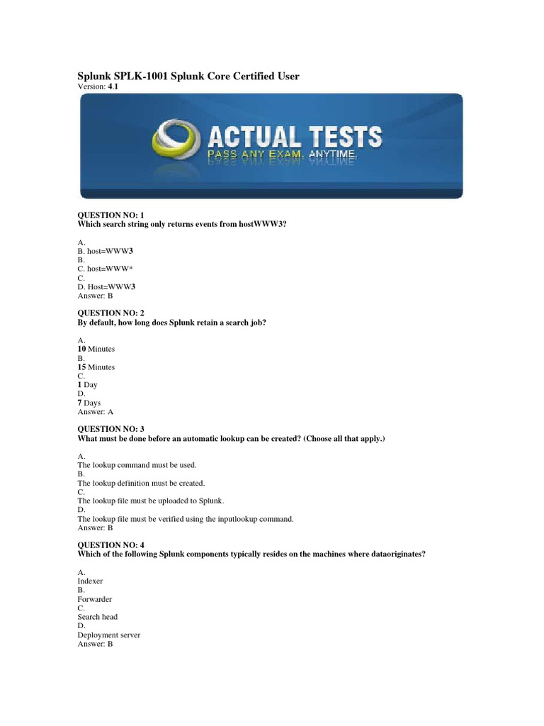 Splunk Core User Exam Guide | PDF | Json | Information Technology