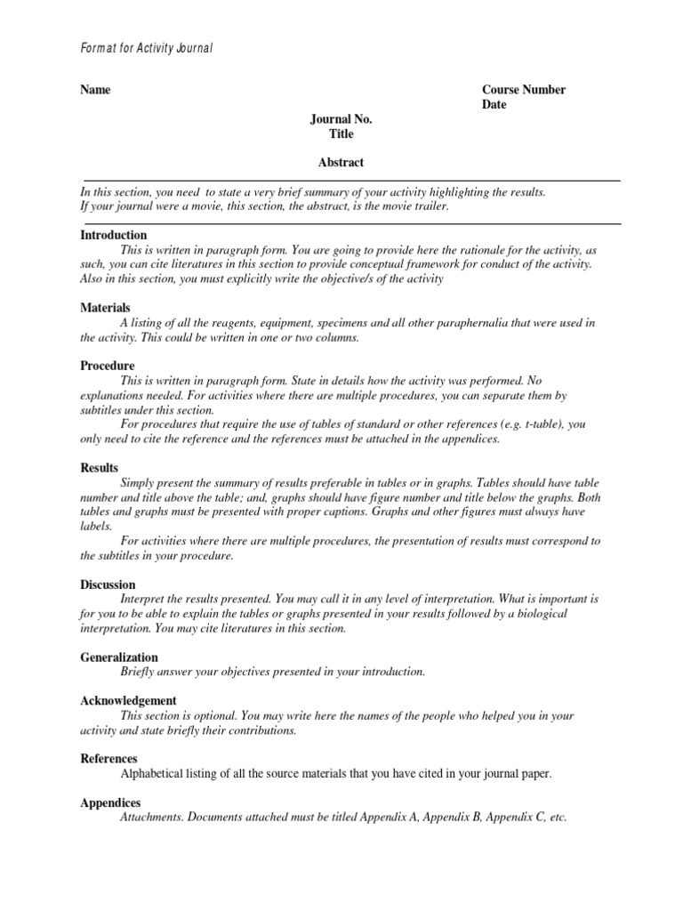 001format For Activity Journal | PDF