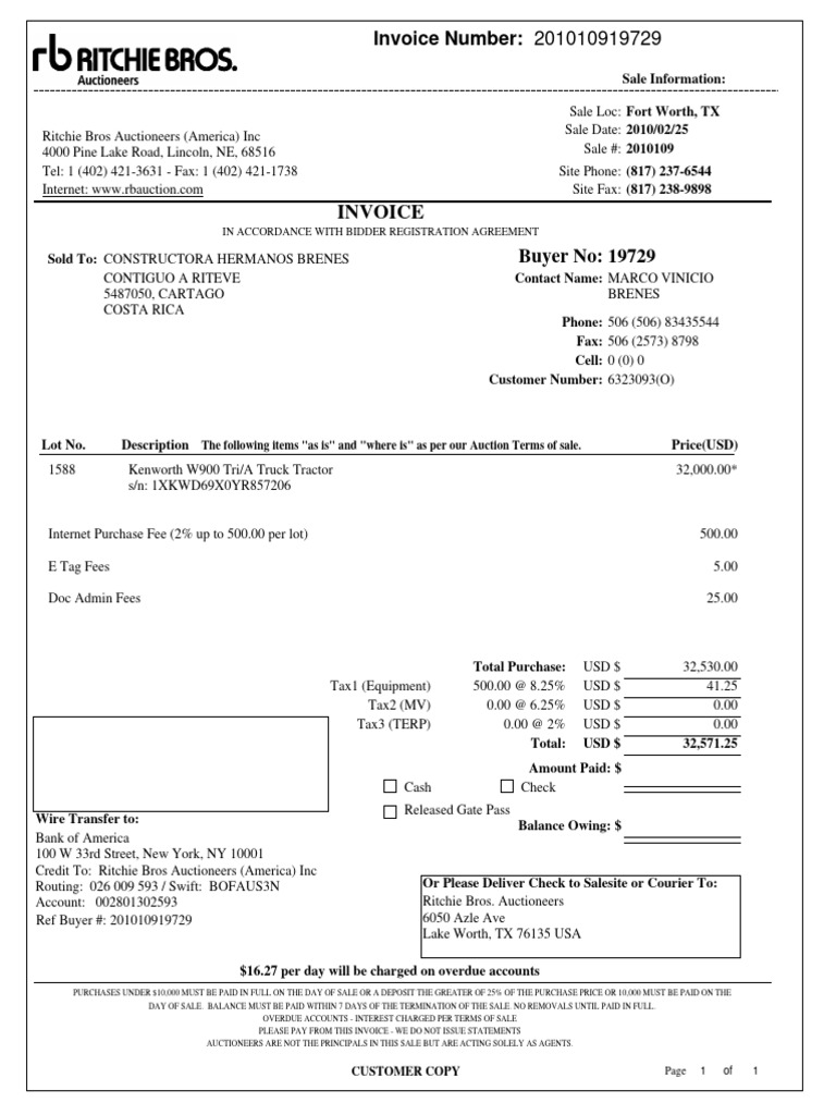 Factura Kenworth | PDF | Auction | Invoice
