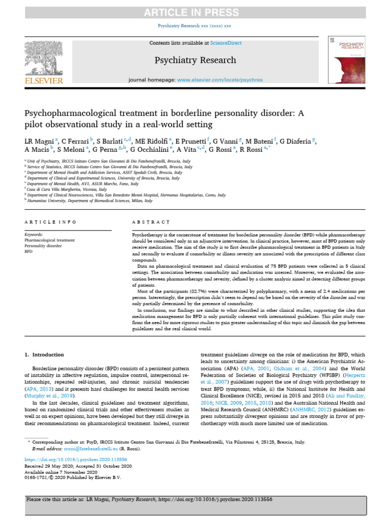 psychopharmacological treatment in borderline | PDF | Borderline Personality Disorder | Mental ...