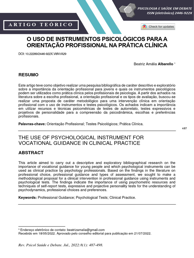 Instrumentos Psicológicos na Orientação Profissional | PDF | Psicologia ...