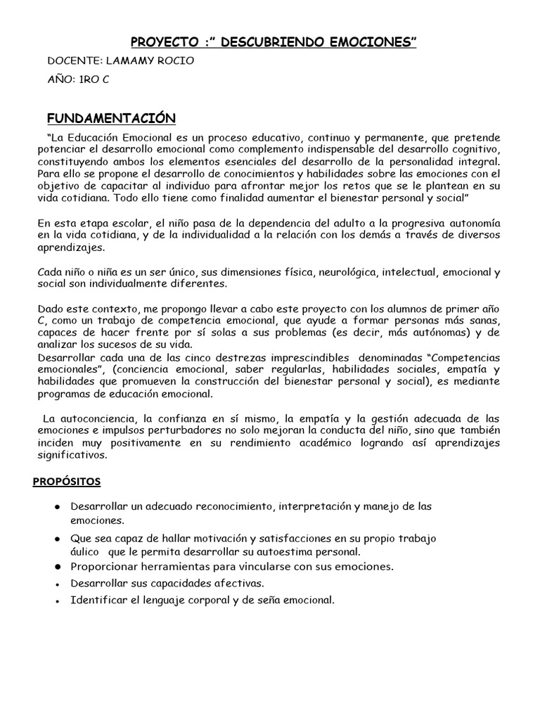 PROYECTO Emociones Primero (Terminado) | PDF | Las emociones | Empatía