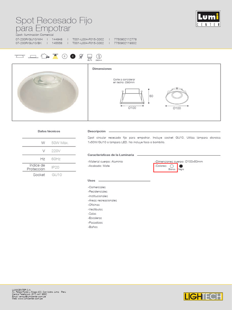 Spot Recesado Fijo para Empotrar: I I I 7750902112778 I I I ...