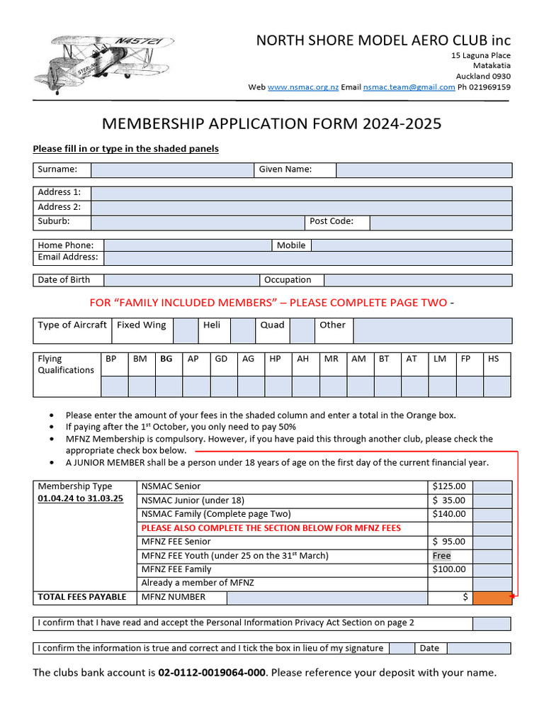 NSMAC Membership Application 2024-2025 | PDF