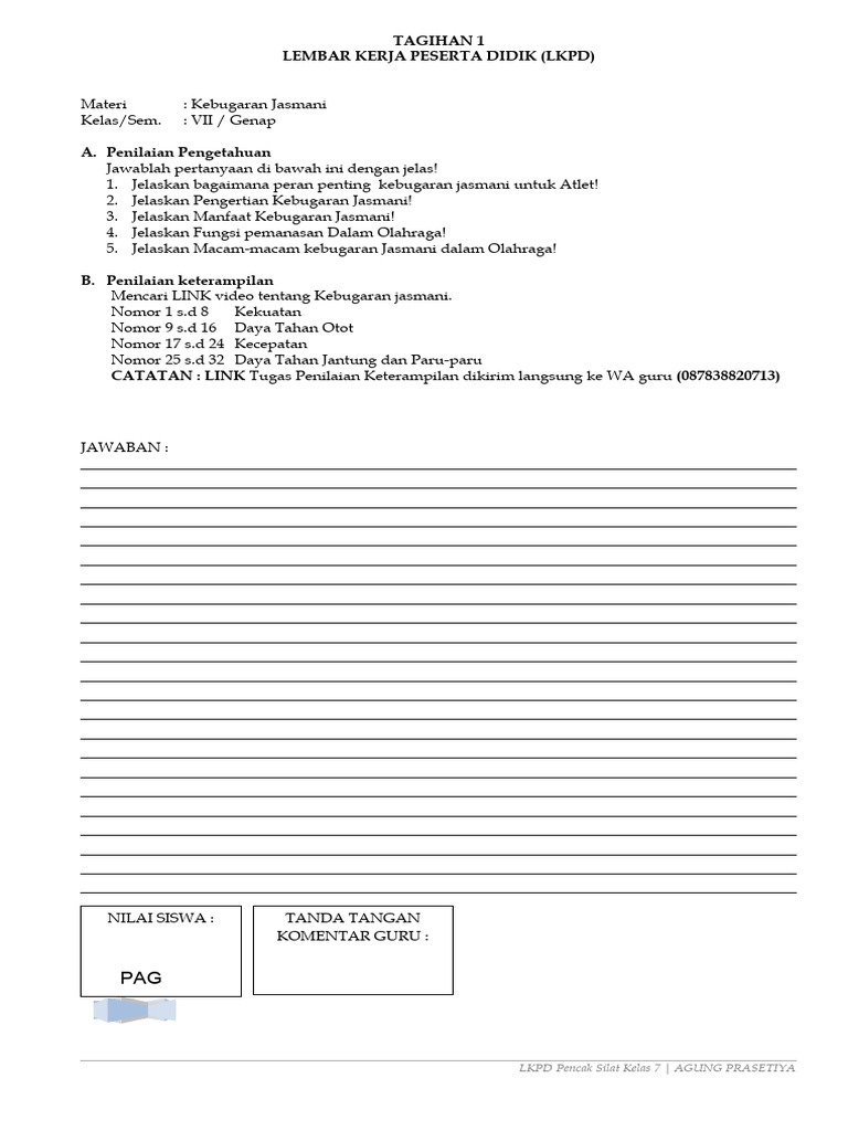 LKPD (Kebugaran Jasmani) Kelas 7 | PDF