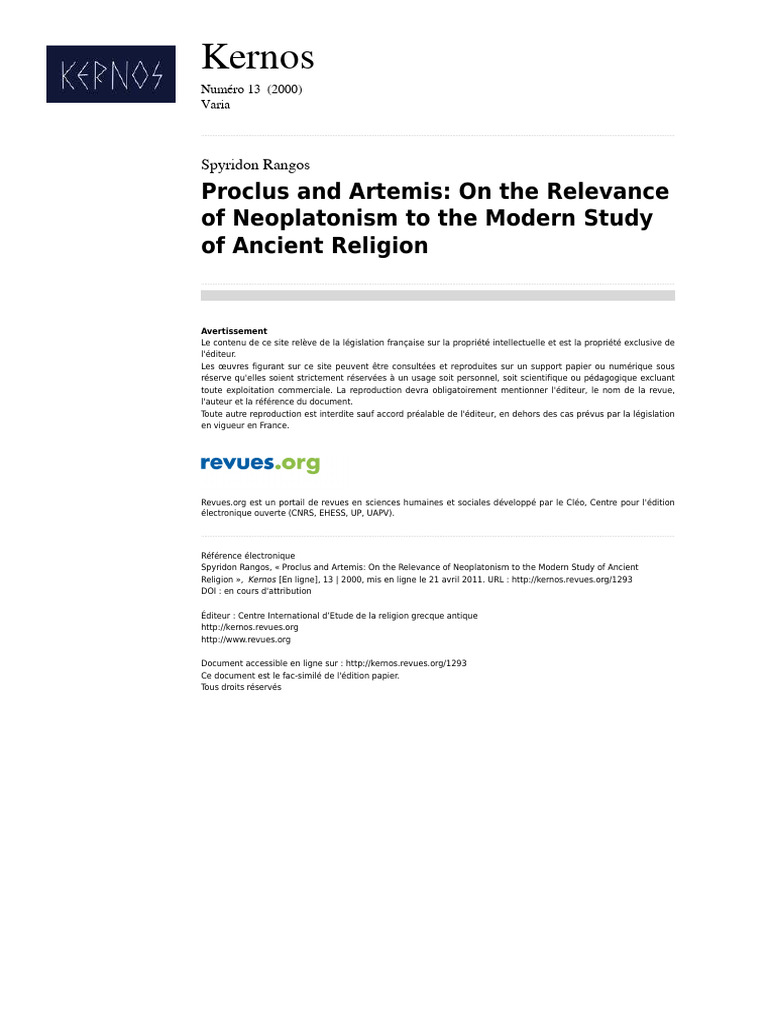 Proclus and Artemis On The Relevance of | PDF | Neoplatonism | Deities