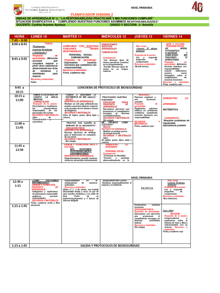 PLANIFICADOR SEMANA 1 - UNIDAD 3 listo.pdf ok ok ok (1) | PDF ...