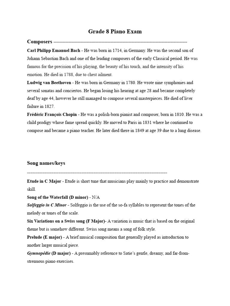 Grade 8 Piano Exam | PDF | Tempo | Variation (Music)