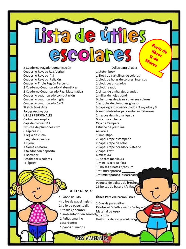 Lista de Utiles 2023 Terminada | PDF | Papelería | Materiales de ...