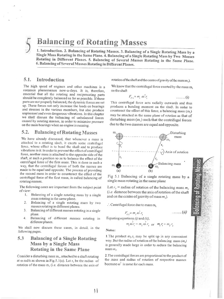 Balancing of Rotating Masses Notes | PDF