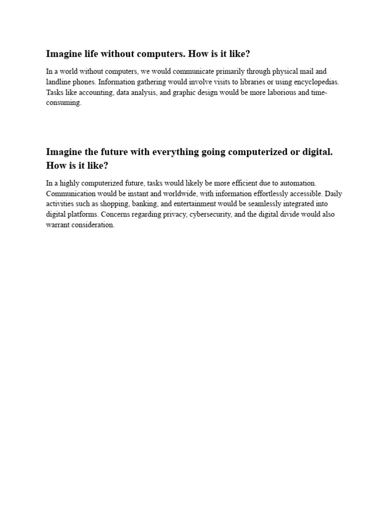 Imagine Life Without Computers. How Is It Like? | PDF