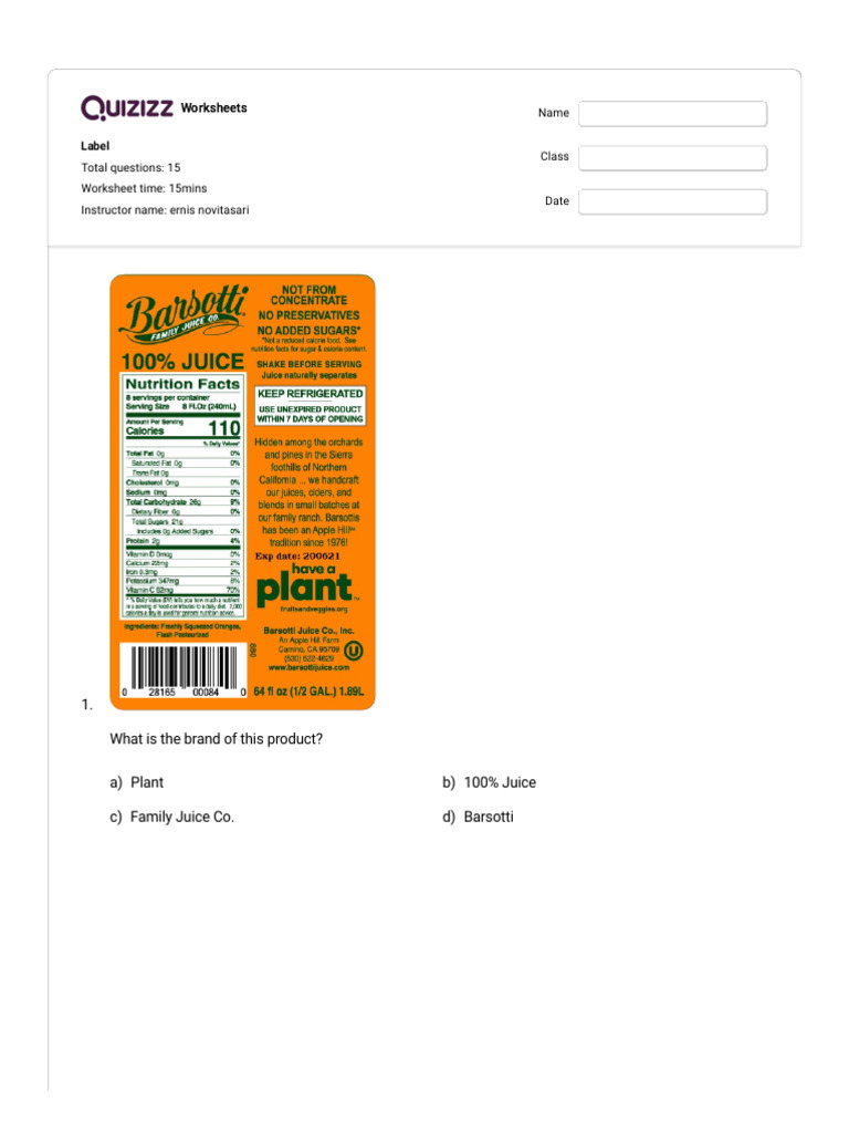 soal tentang Label _ Quizizz | PDF | Food Industry | Food Science