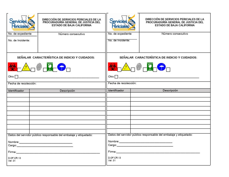 Formato de Etiqueta de Indicios | PDF