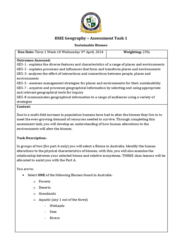 Year 9 Geography – Formal Task 1 - final | PDF | Natural Environment ...