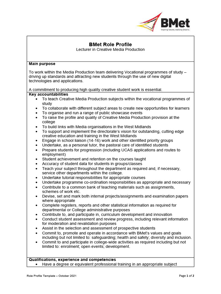 Role Profile | PDF | Teachers | Learning
